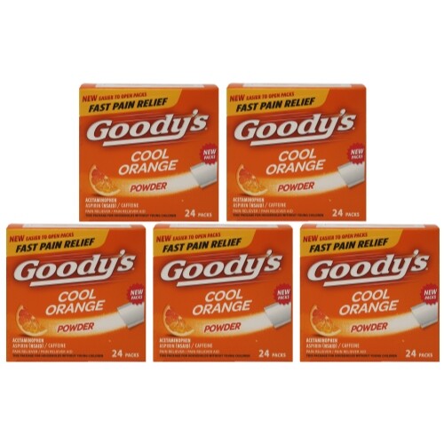 5 Pack Goodys Cool Orange Extra Strength Headache Powder 24 Sealed ...