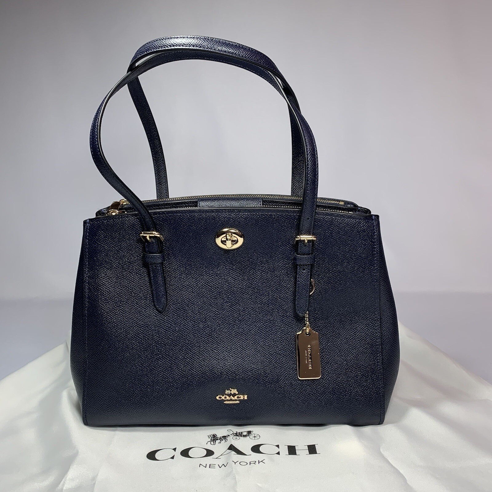COACH TURNLOCK CARRYALL SATCHEL LEATHER NAVY LEATHER… - Gem