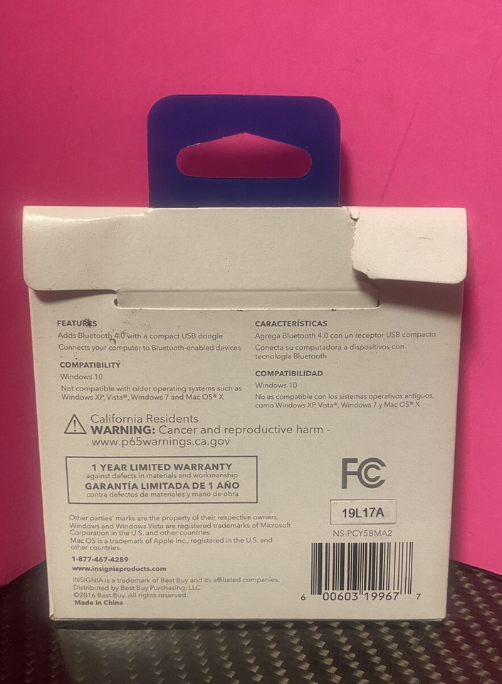 Insignia- Bluetooth 4.0 USB Adapter NS-PCY5BMA2 Adds Bluetooth To PC ...