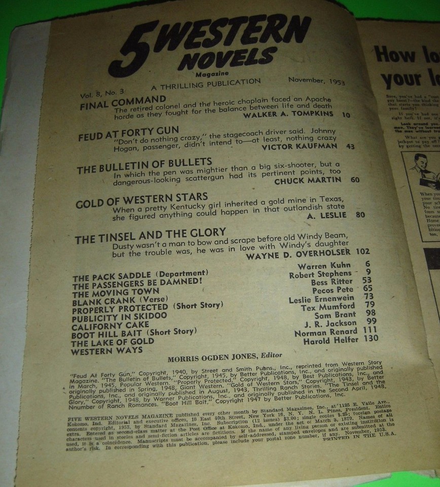 5 Western Novels Magazine November 1953 | eBay