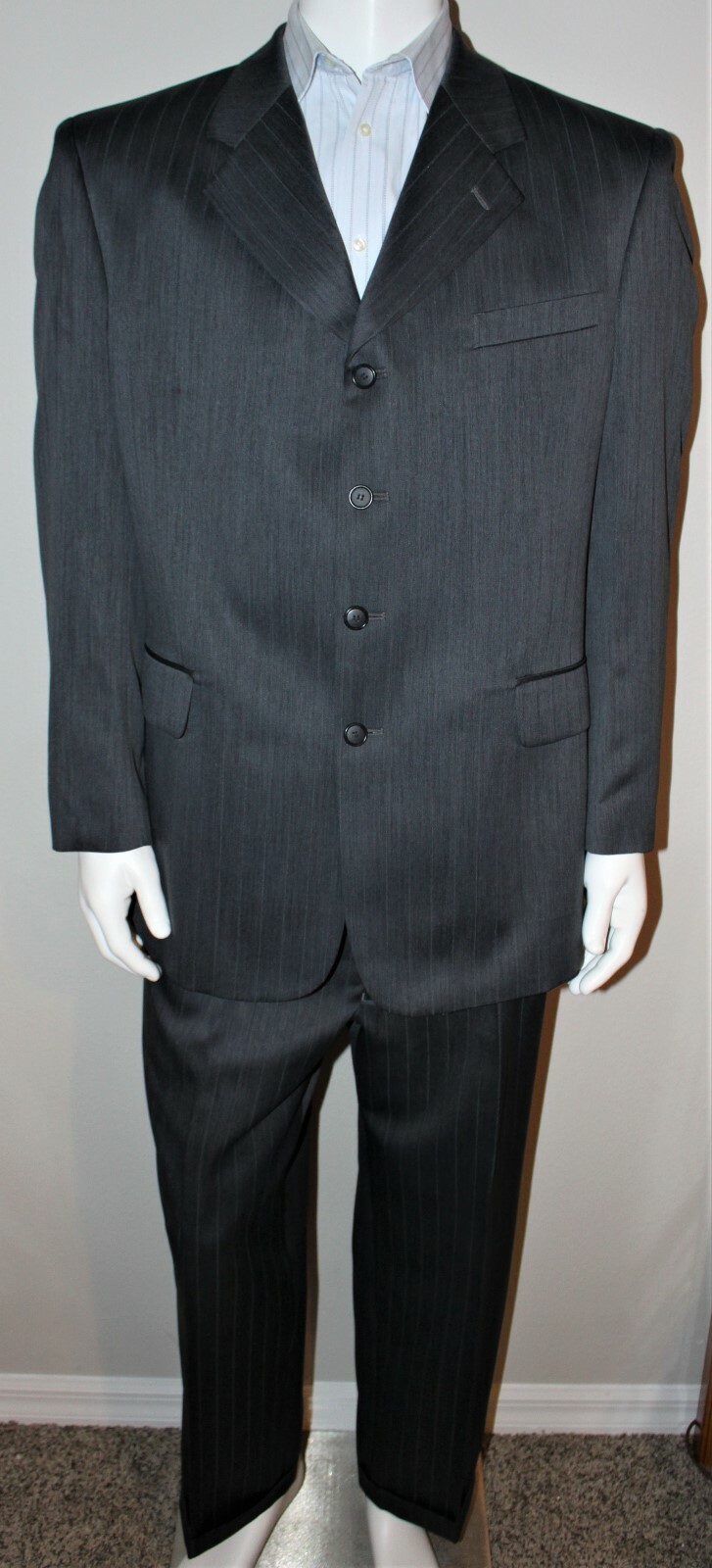 Vanetti Men's 44R Blue Pinstripe 4 Button 2 Piece Pleated Pants Suit | eBay