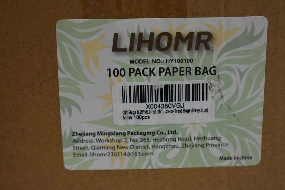 LIHOMR Paper Gift Bags 100 Pack Navy Blue 8.25x5.9x3.15 Twisted Kraft ...