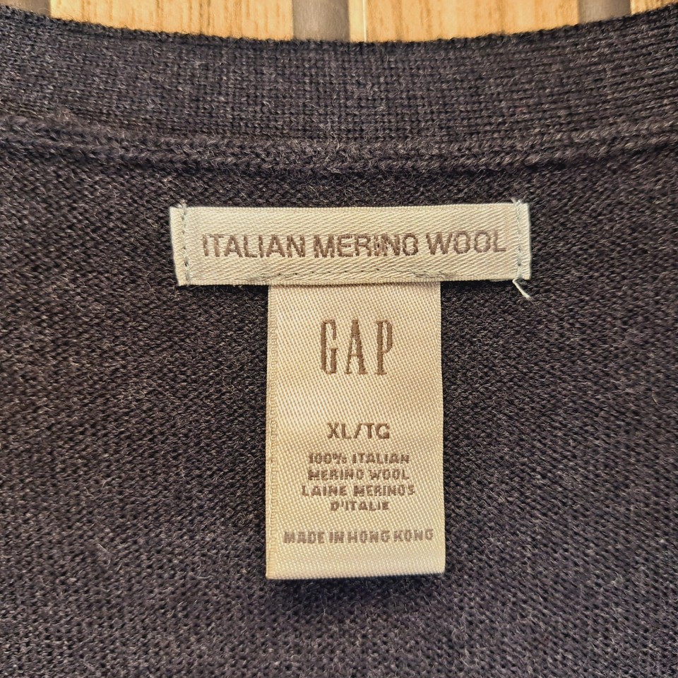 Gap Vest Sleeveless Cardigan Slipover Mens XL Grey 100% Merino Wool ...