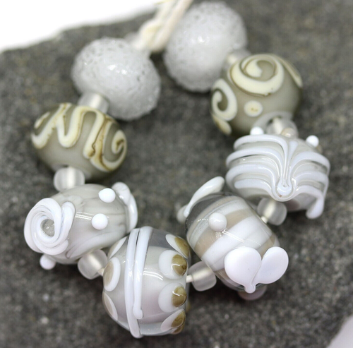 8pc Grey handmade artisan lampwork glass round beads jewelry making SRA ...