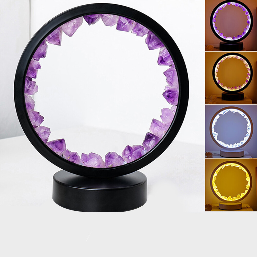 USB Natural Crystal Cluster Night Light Stone Quartz Round Lamp DIY ...