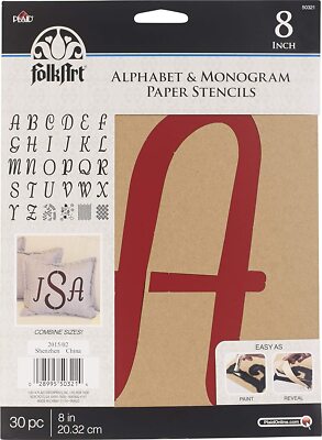 Plaid Folk Art ALPHABET N MONOGRAM PAPER STENCILS 8 INCH | eBay