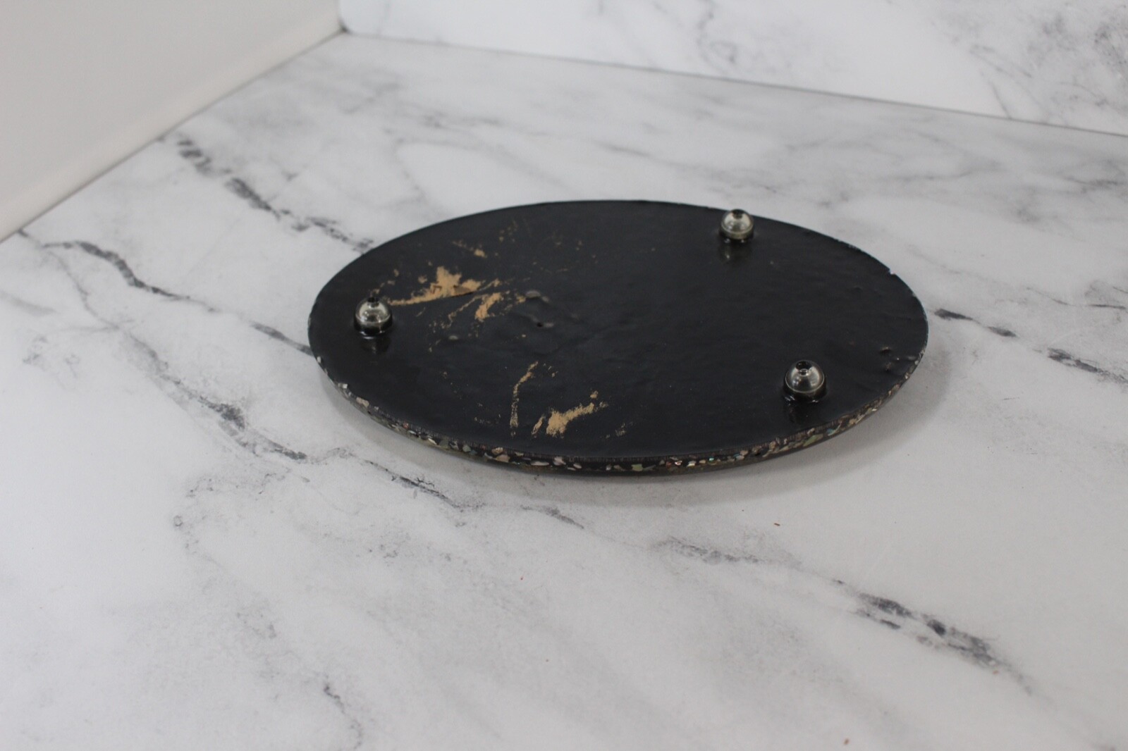 Vintage Abalone Shell Lucite Trivet Round Hot Plate Footed Iridescent 6 ...