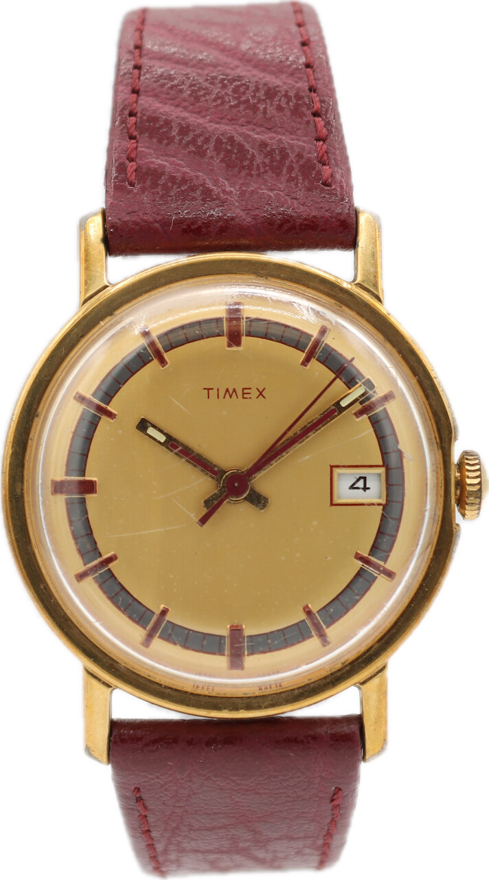 Vintage 33mm Timex Red and Gold Men's Mechanical Wris… - Gem