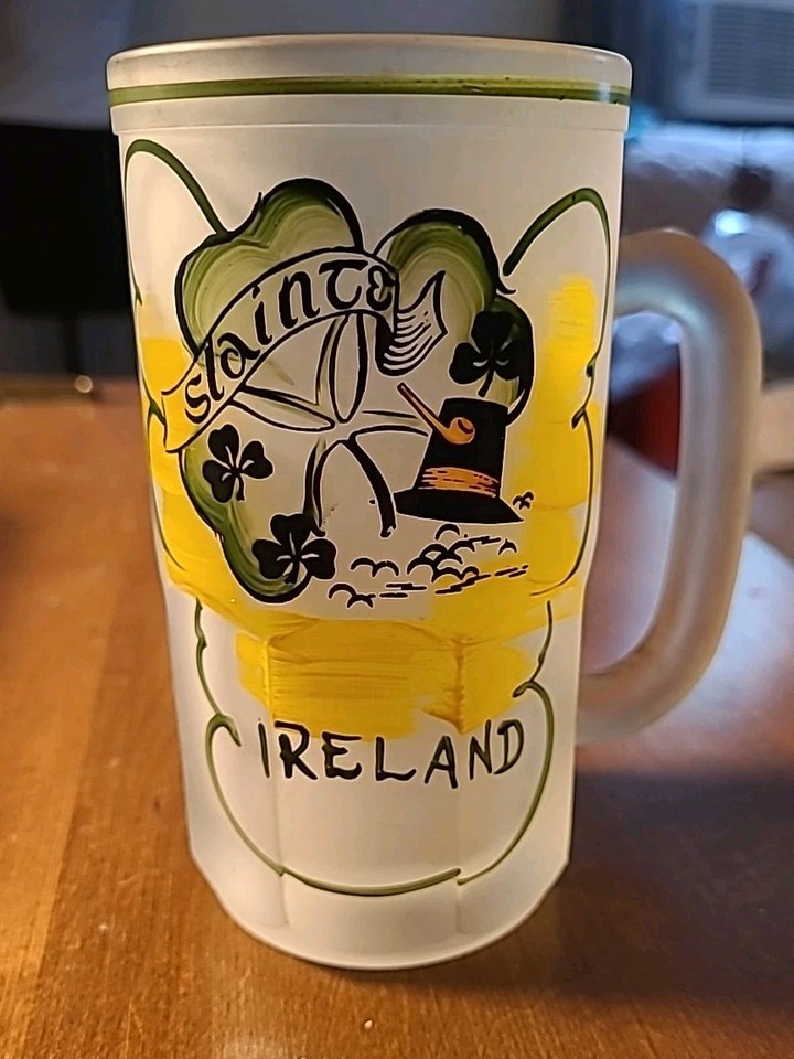 Ireland Beer Mug 8oz Glass Weighted Vintage Slainte CHEERS Collectible ...