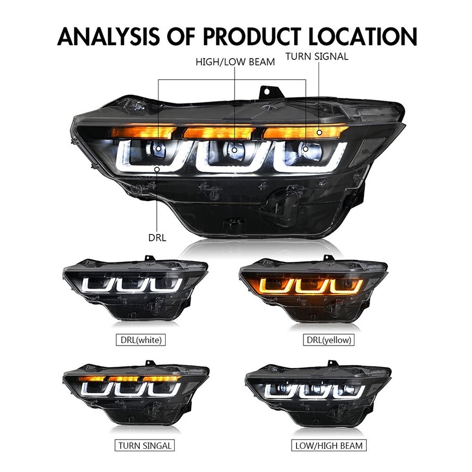 Triple Projector Led Headlights For 2024 2025 Ford Mustang w/ Dynamic ...