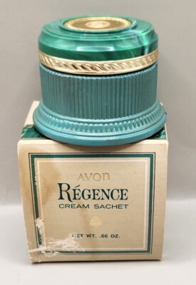 Avon Regence Cream Sachet .66oz Glass Jar Decanter Box | eBay