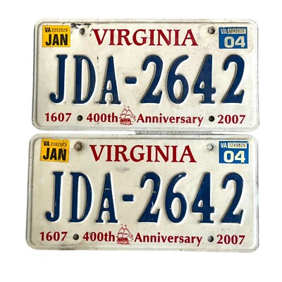 2 Virginia 400th Anniversary License Plates Vintage | eBay