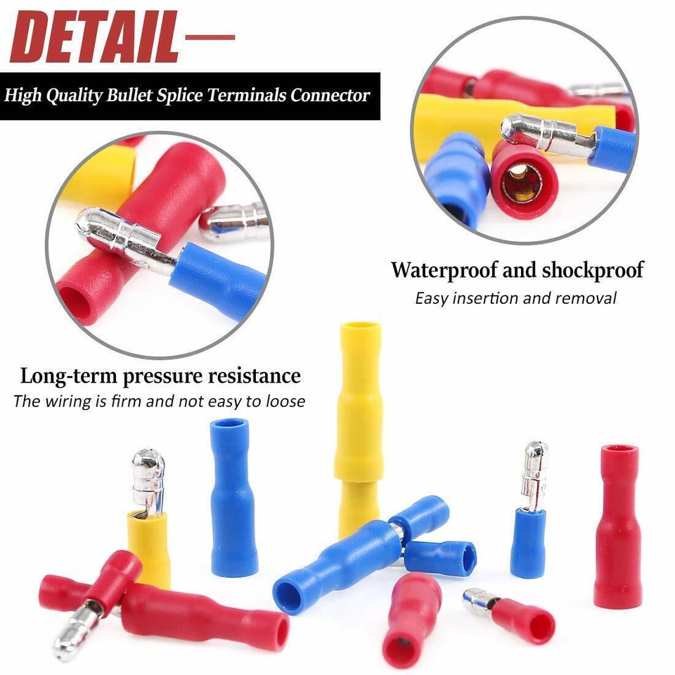 100X Female&Male Crimp Terminals Insulated Bullet Butt Wire Connectors ...