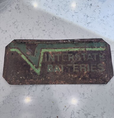 VTG Rusted Metal Sign Two-sided Interstate Batteries BH | eBay