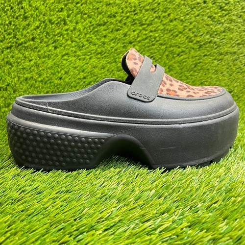 Crocs Stomp Leopard Womens Size 9 Black Casual Walking Platform Loafer ...