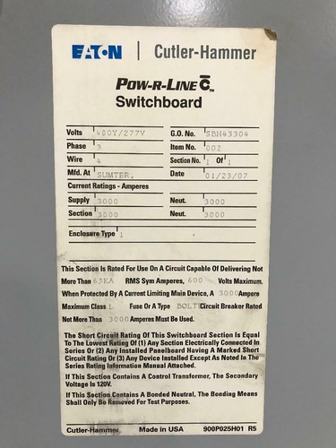 Eaton Pow-R-Line C Switchboard 3000 Amp w/ Eaton | Ubuy Algeria