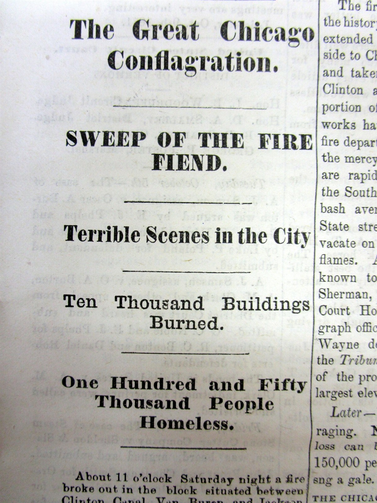 2 1871 display newspapers GREAT CHICAGO FIRE disaster Long detailed ...