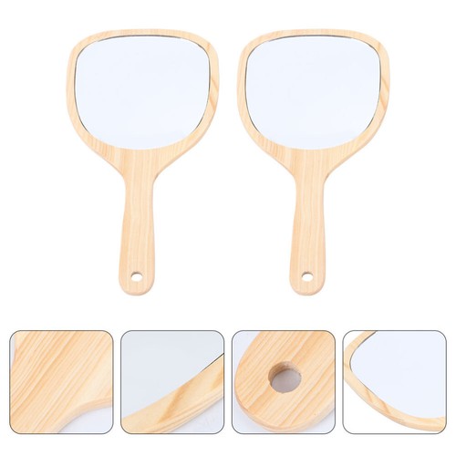 2 Pcs Wooden Handle Mirror Out Door Decor Handheld for Makeup Decorate ...