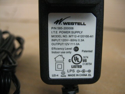 WESTELL I.T.E. POWER SUPPLY Adaptor Adapter 585-200006 MT12-4120100-A1 ...