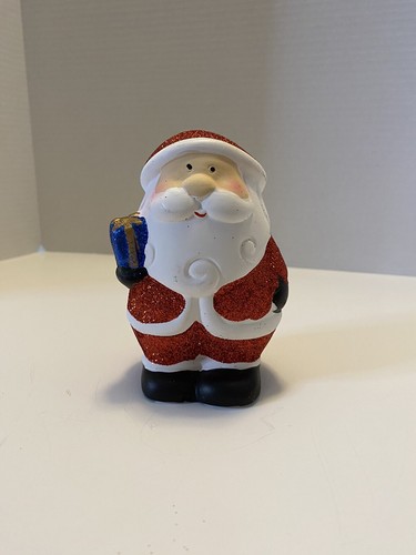 Chubby Old Saint Nick Santa Claus Red Glittery Figurine Christmas Decor ...
