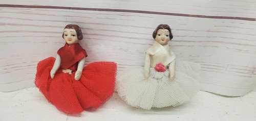 Pair of 2" Plastic Lady In Dress Figurine Dolls b1 | eBay