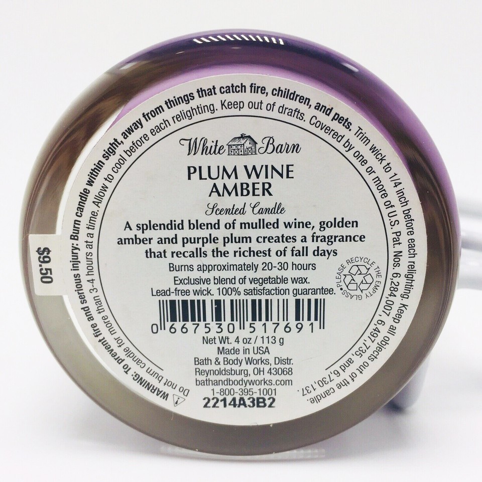 Bath & Body Works White Barn PLUM WINE AMBER 4 oz One Wick CANDLE ...