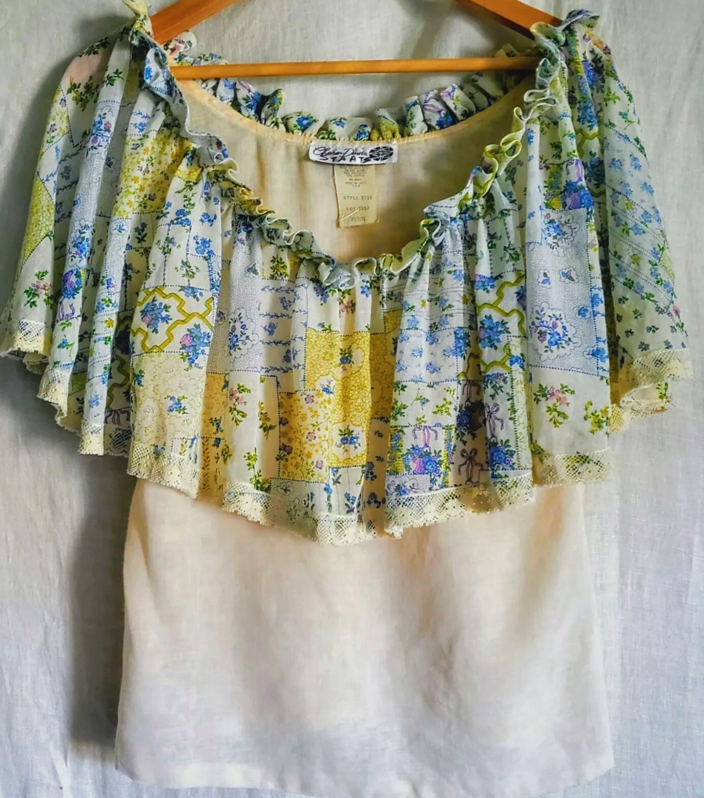 VTG 70s BOHO COTTAGECORE Chessa Davis Off Shoulder Pa… - Gem