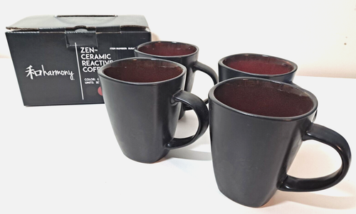 Zen Ceramic Reactive Glaze Mugs Set of 4 Graphite/Rosso Color Peace ...
