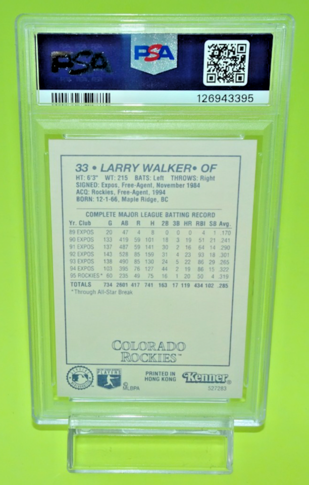 Larry Walker CARD - 1996 Kenner Starting Lineup Card - PSA 10 Gem ...
