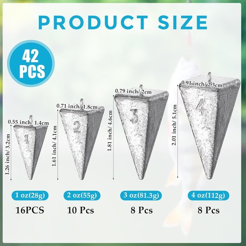 Hiboom 42 Pcs Pyramid Sinker Weights for Fishing as the picture shows ...