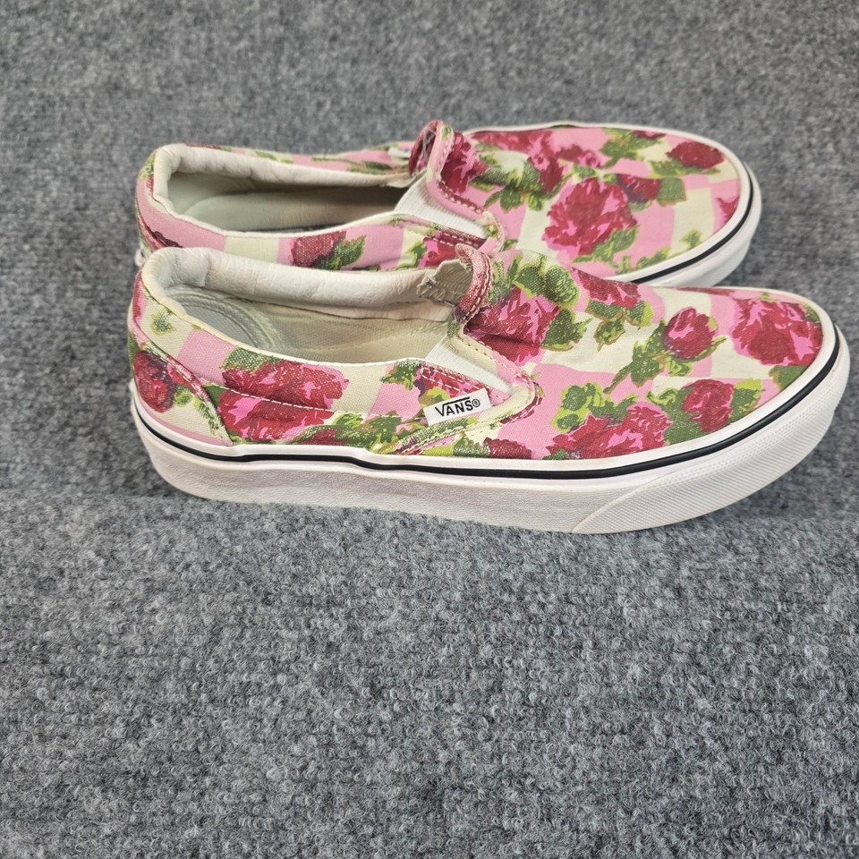 Vans Slip On Floral Canvas Sneakers Casual Shoes Pink Roses Women's ...