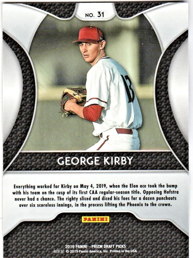 GEORGE KIRBY RC 2019 PRIZM DRAFT PICKS ROOKIE PROSPECT CARD #31 SEATTLE ...