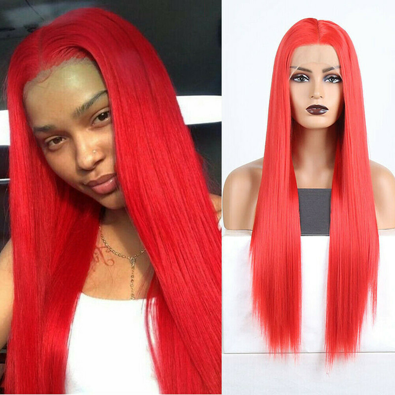 Long Length 13X4 Colored Red Lace Front Wig Straight Pre Plucked Heat ...