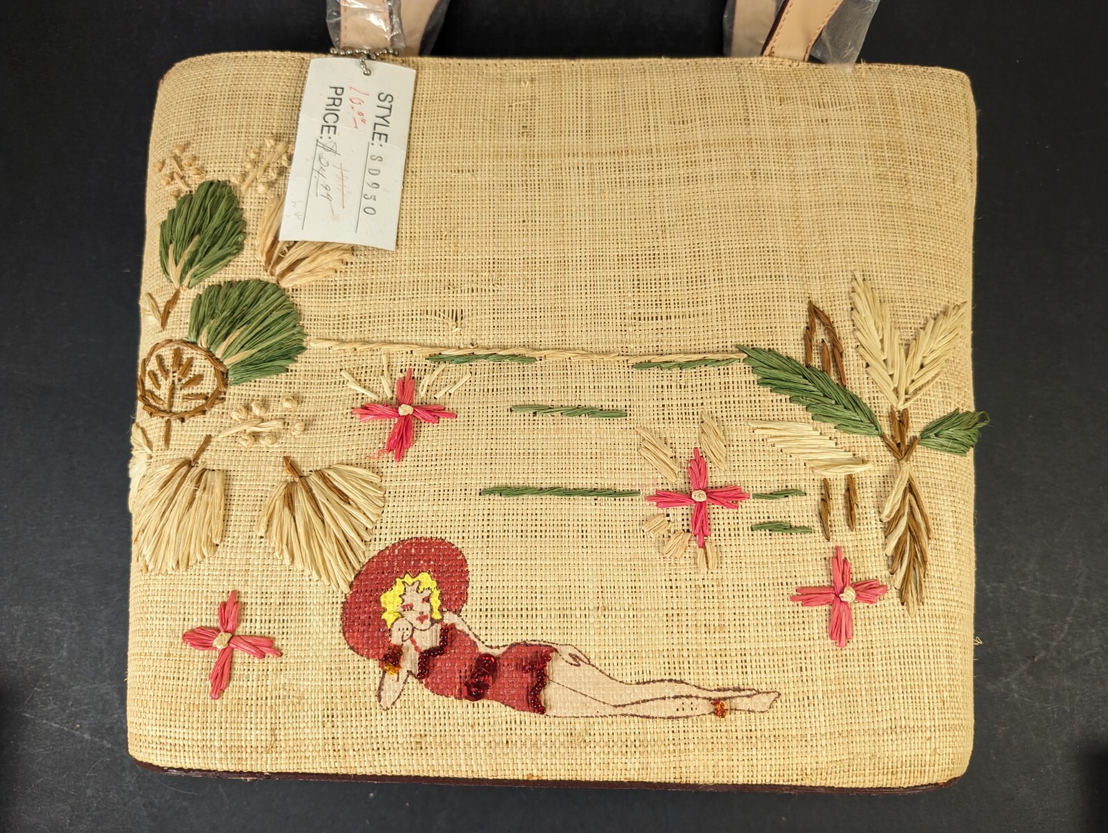 Lany Vintage Style Reproduction Purse Straw Pinup Emb… - Gem