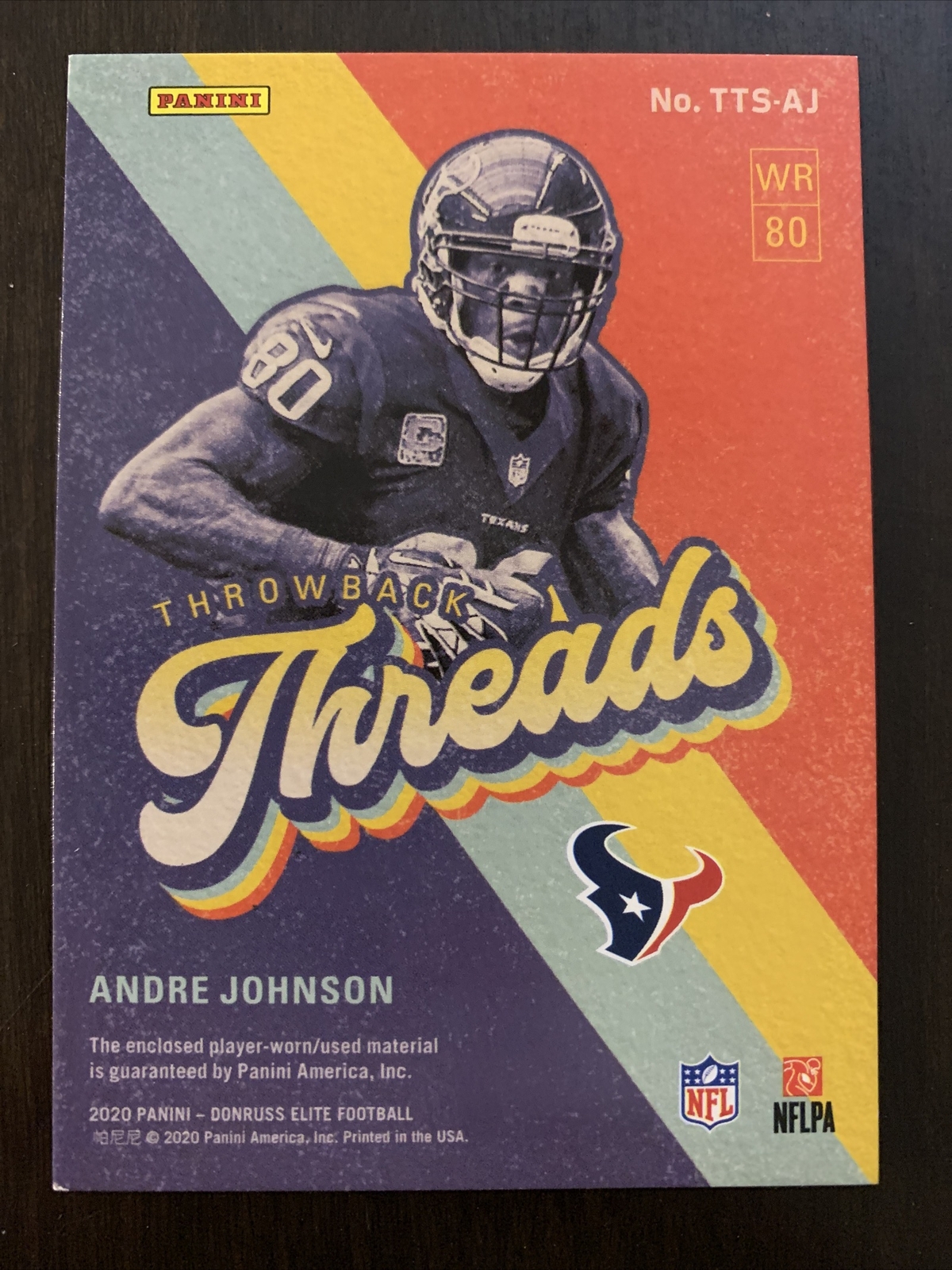 Andre JOHNSON 2020 Panini Elite Throwback Threads Jersey Patch 14/15 ...