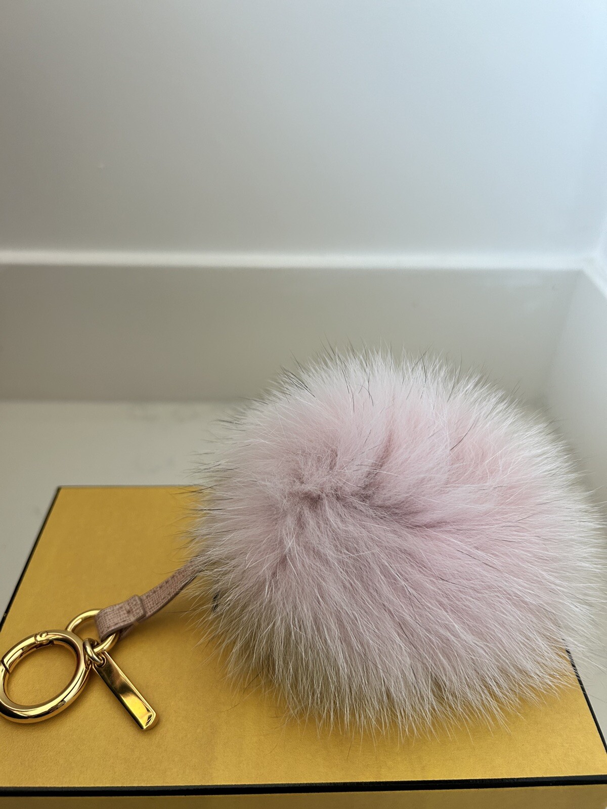 Authentic Fendi Womens Fur Pom Pom Bag Charm Key Chain Pink Beige Gold ...