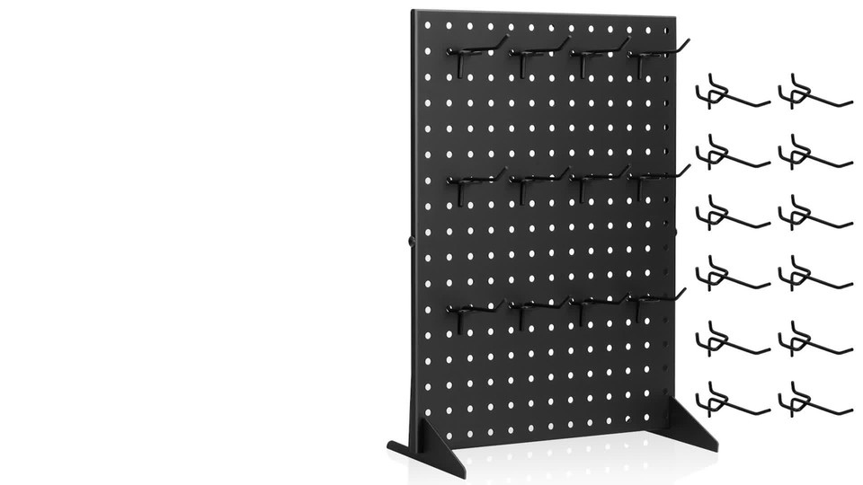 Pegboard Display Stand With 12 Peg Hooks Black Metal 17" x 13 ...