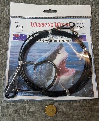 650lb Stainless Steel Coated Wire 2.5m Shark rig & Bite Zone, 20/0 ...