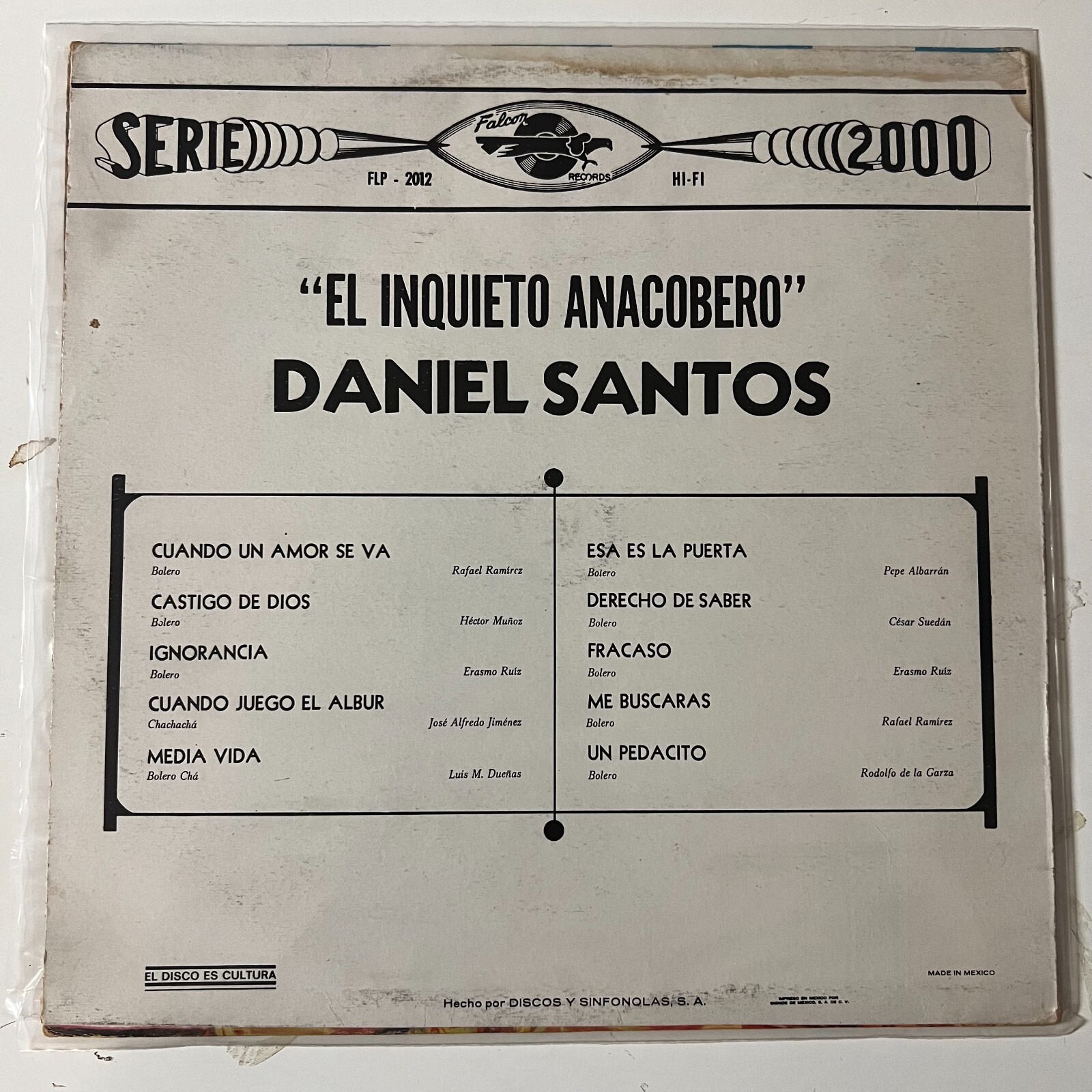 Daniel Santos, El Inquieto Anacobero, 1974 Mexican Lp Bolero Tropical ...
