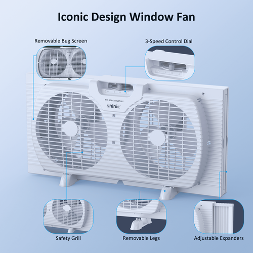 9" 3-Speed Twin Window Fan with Removable Bug Screen,Fully Assembled ...