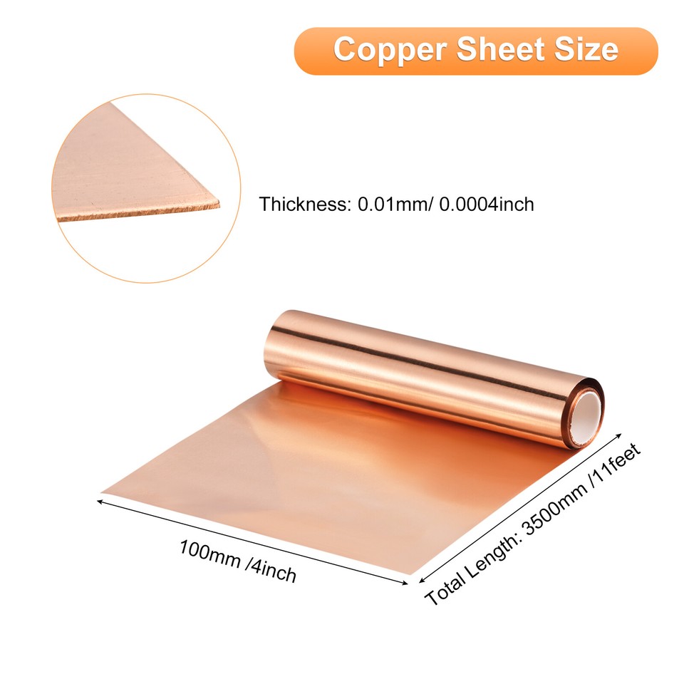 Copper Sheet Roll 3500mm x 100mm x 0.01mm 99.9% Pure Copper Metal Foil ...