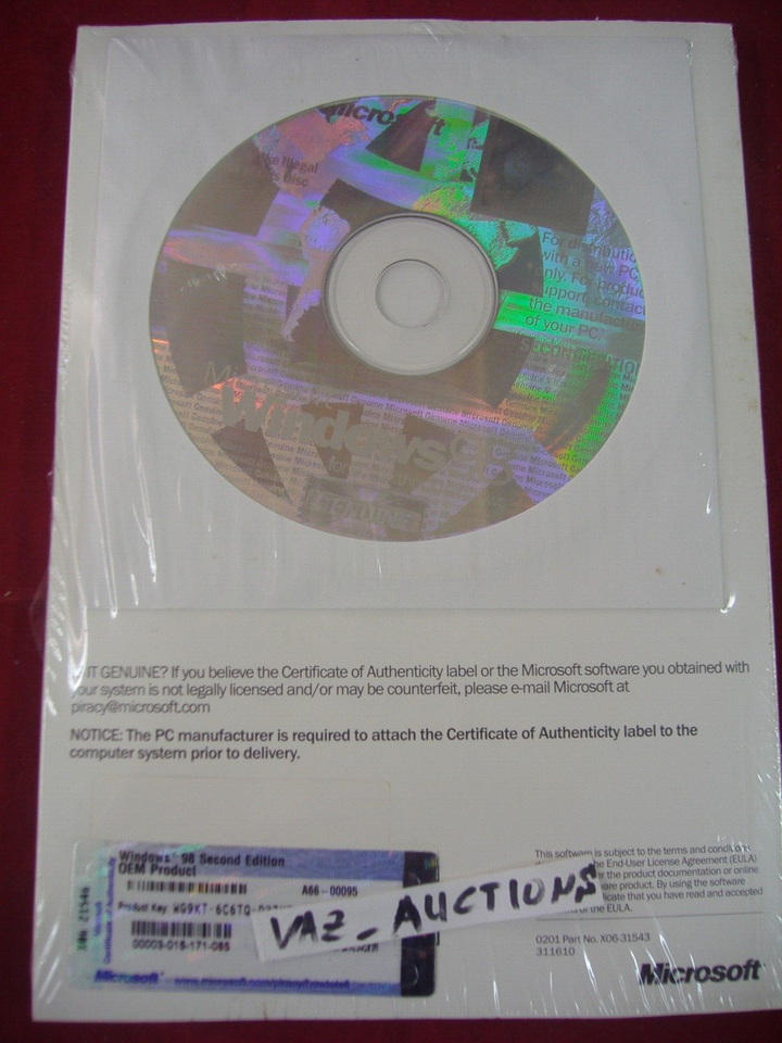 MICROSOFT WINDOWS 98 SECOND EDITION FULL OPERATING SYSTEM WIN 98 SE ...