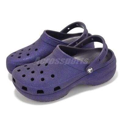 Crocs Classic Platform Glitter Dark Iris Purple Women Slip On Sandal ...