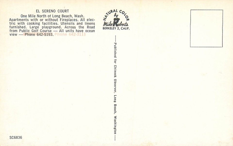 EL SERENO COURT, LONG BEACH, WASHINGTON, VINTAGE POSTCARD (EU801) | eBay