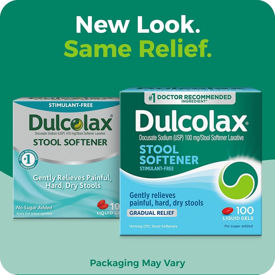 Dulcolax Stool Softener 100mg Liquid Gel Capsules Constipation Relief ...