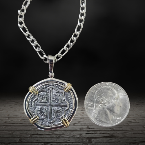 Atocha Shipwreck Treasure Coin Pendant w/ Chain 14k Gold Overlay Silver ...
