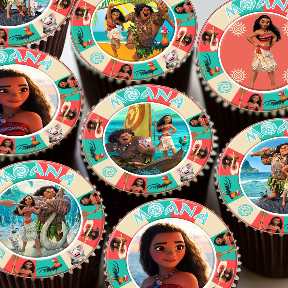 MOANA MIXED IMAGES WITH CUTE MOANA BORDER EDIBLE CUPCAKE TOPPER ...