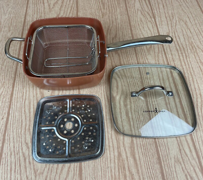 Copper Chef 9-1/2" Square 3-1/2" Deep Fryer Skillet Vented Glass Lid w ...
