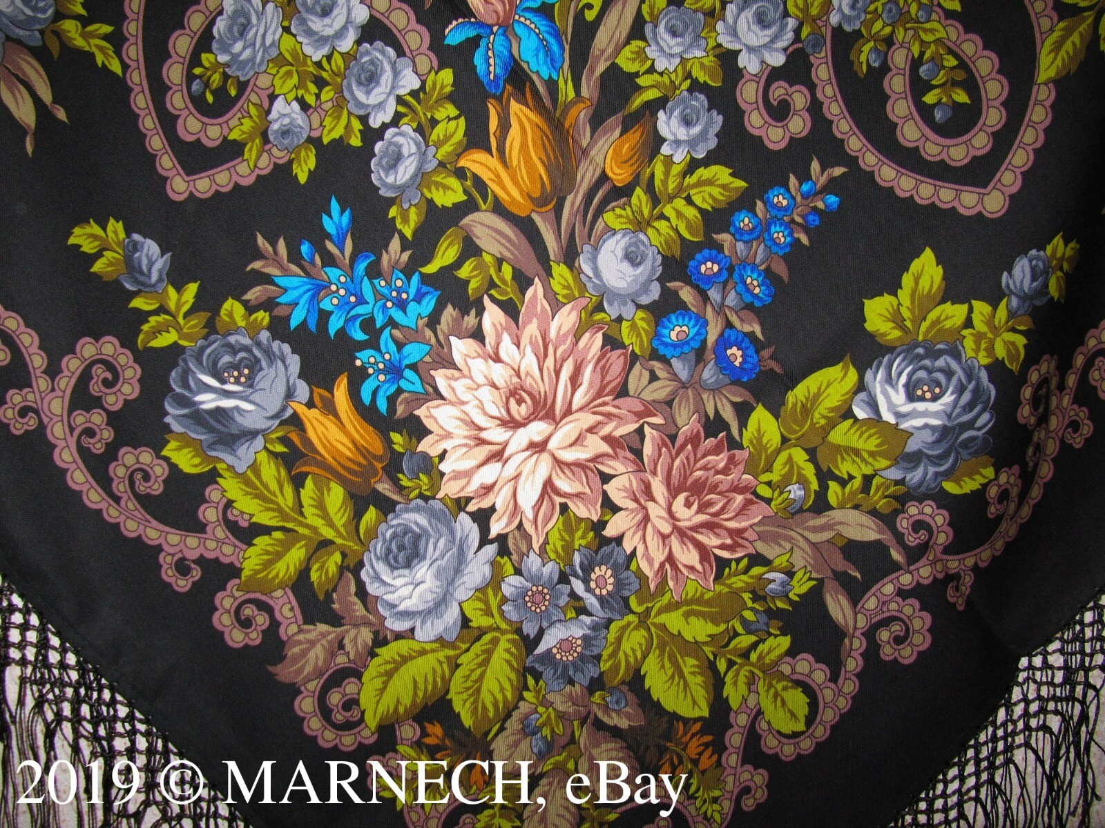 362-27 Gypsy Aza- Pavlovo Posad shawl 100% Pure Merino wool scarf wrap ...