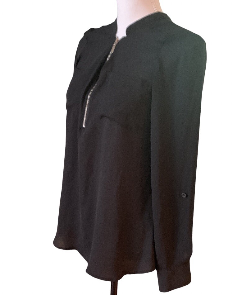 Soho New York & Co Black Top Zipper Neckline Long Sleeve Roll Tab ...